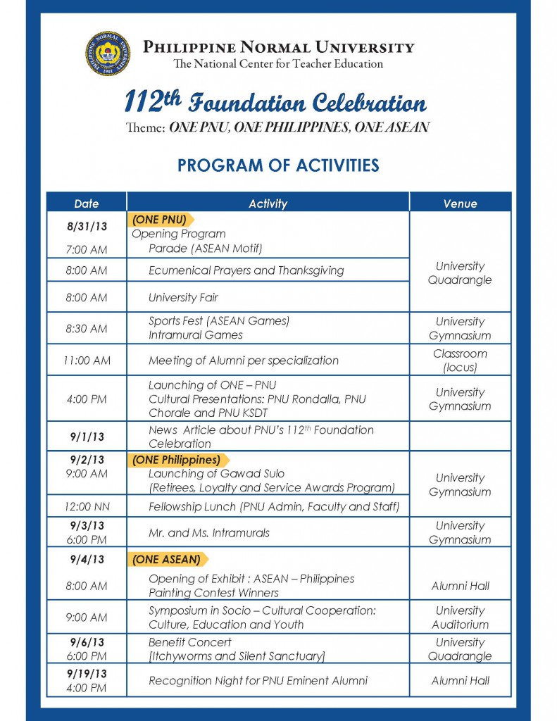 One PNU, One Philippines,One ASEAN – PNU 112th Foundation Celebration | Philippine Normal University