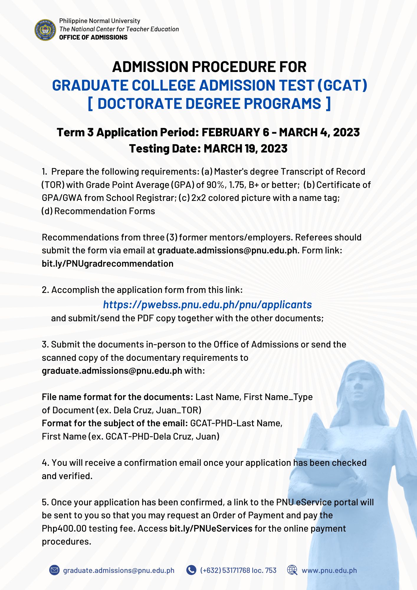 Admission Procedure for Graduate College Admission Test (GCAT ...