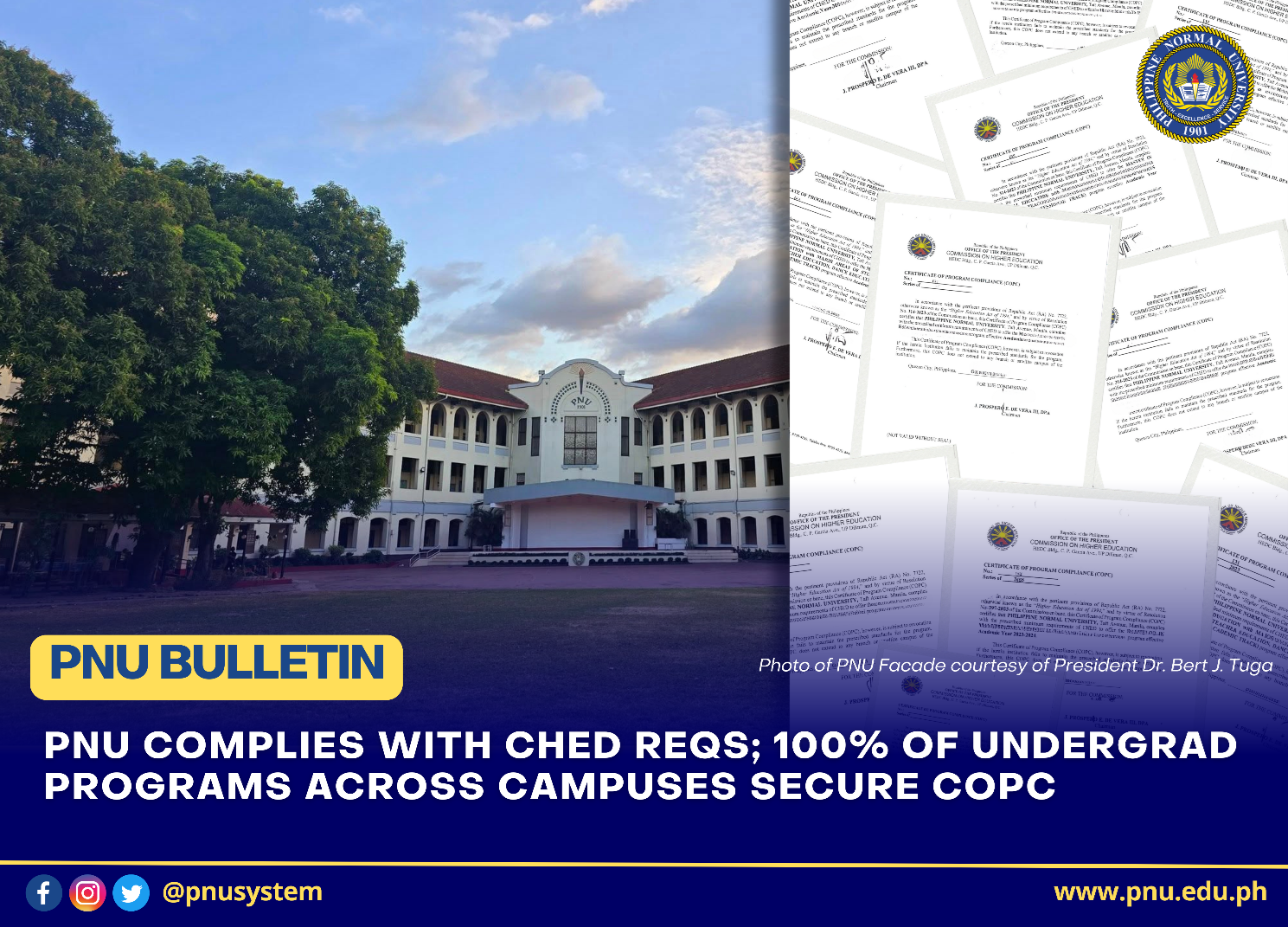 PNU complies with CHED reqs; 100% of undergrad programs across campuses secure COPC | Philippine ...