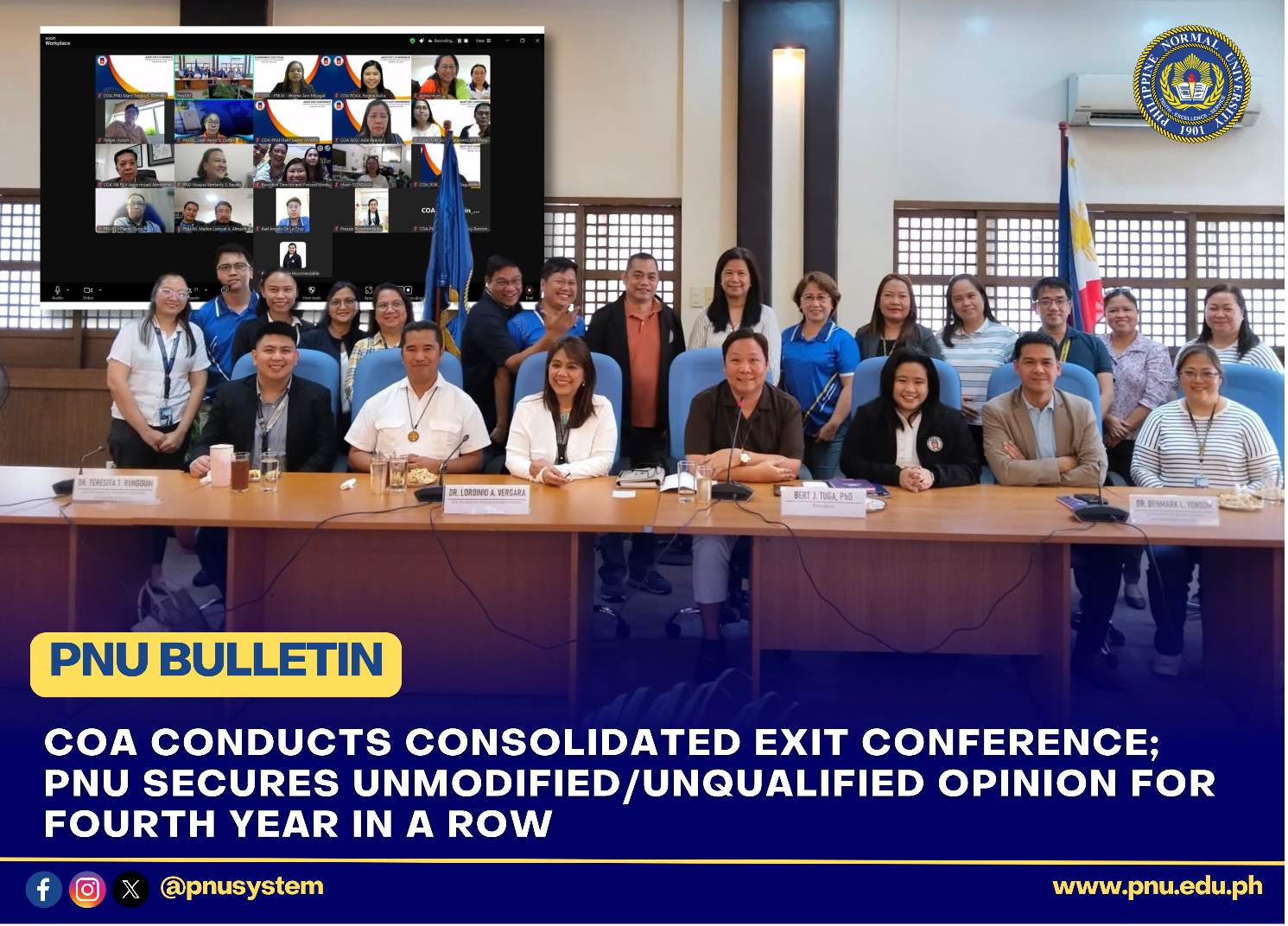 COA conducts consolidated exit conference; PNU secures Unmodified/Unqualified Opinion for fourth ...